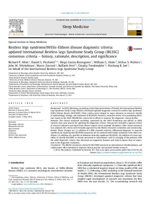 (PDF) Restless legs syndrome/Willis–Ekbom disease diagnostic criteria ...