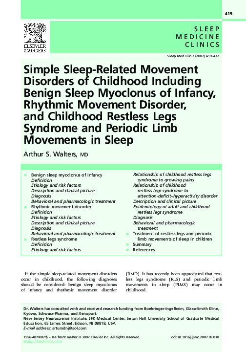 (PDF) Simple Sleep-Related Movement Disorders of Childhood Including ...