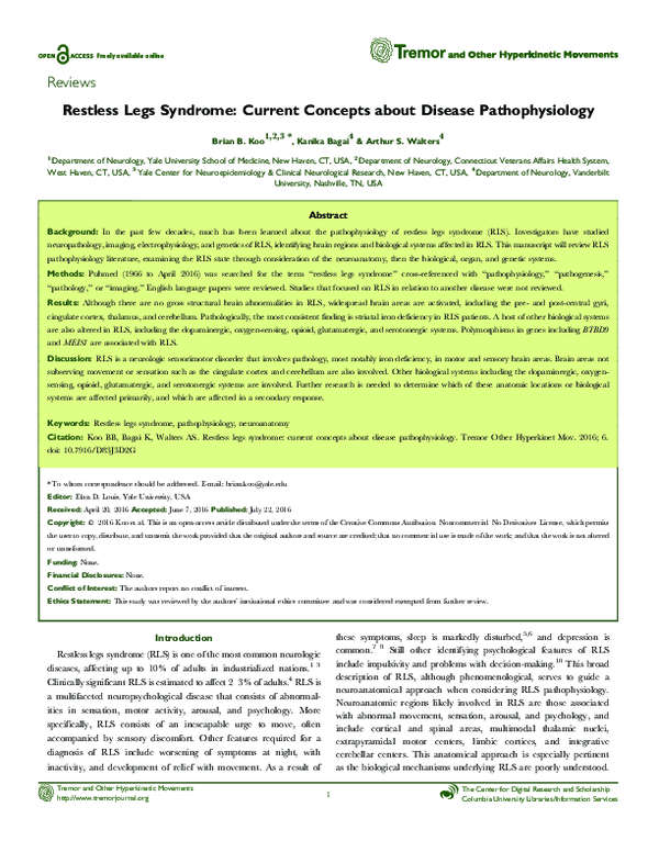 (PDF) Restless Legs Syndrome: Current Concepts about Disease ...