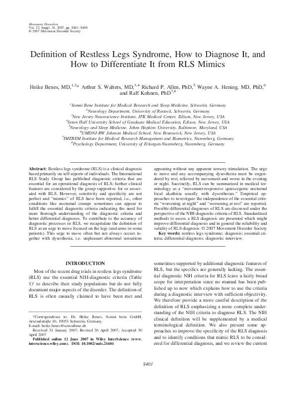 (PDF) Understanding and Diagnosing Restless Legs Syndrome
