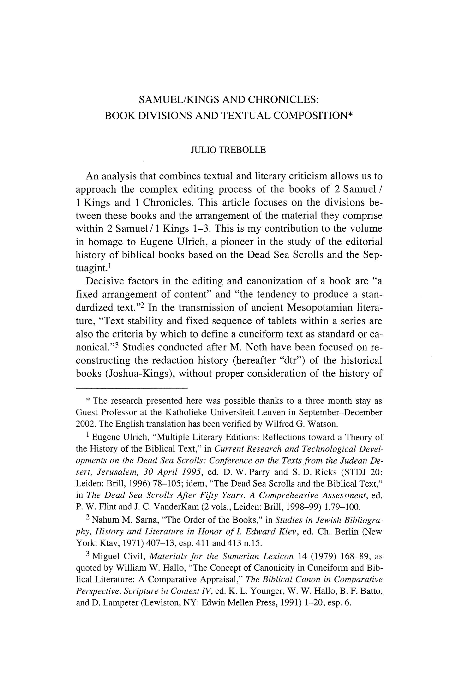 (PDF) Samuel/Kings and Chronicles: Book Divisions and Textual Composition