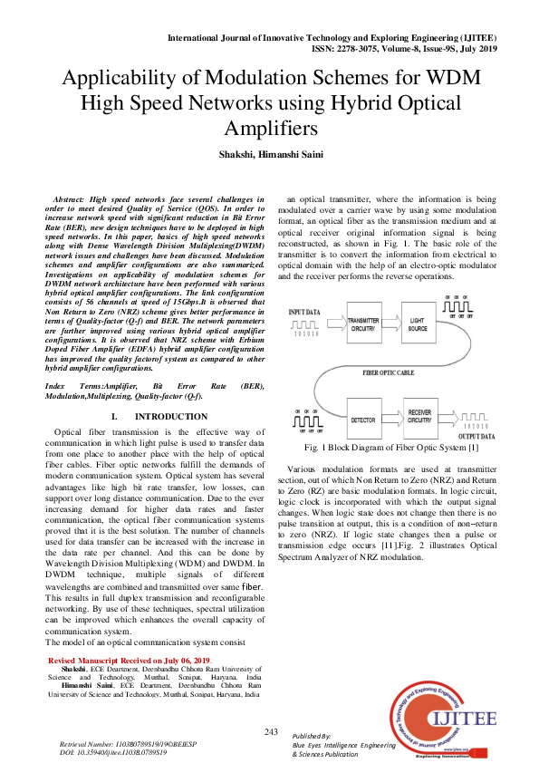 (PDF) Applicability of Modulation Schemes for WDM High Speed Networks using Hybrid Optical ...