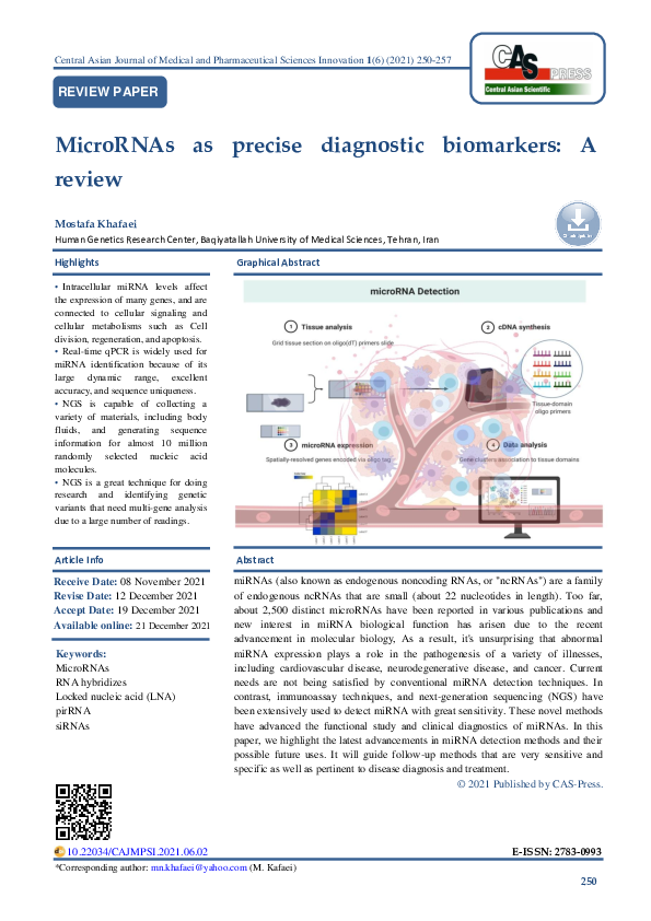 (PDF) MicroRNAs as precise diagnostic biomarkers: A review
