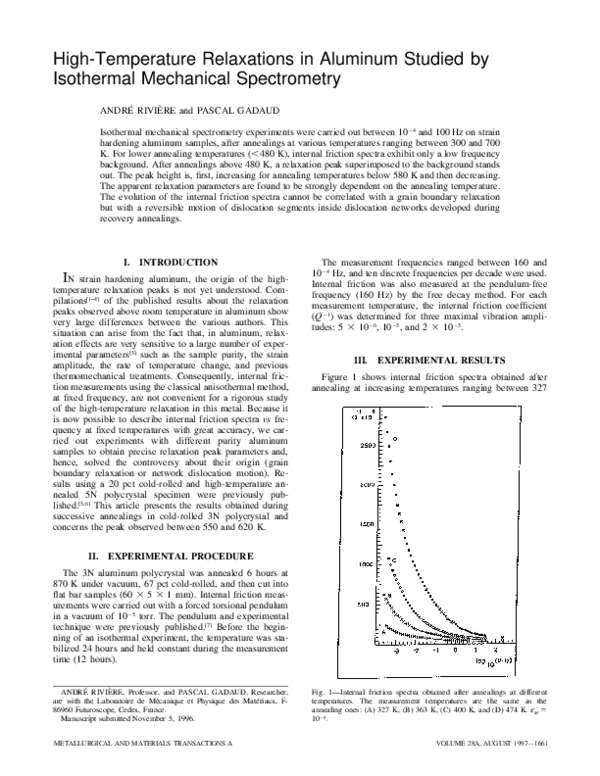 (PDF) High-temperature relaxations in aluminum studied by isothermal ...