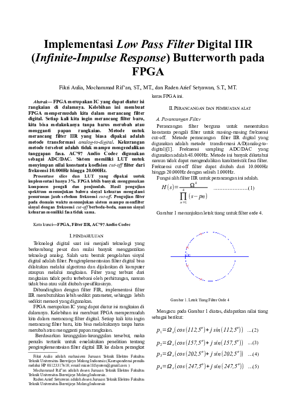 (PDF) Implementasi Low Pass Filter Digital IIR (Infinite-Impulse Response) Butterworth pada FPGA