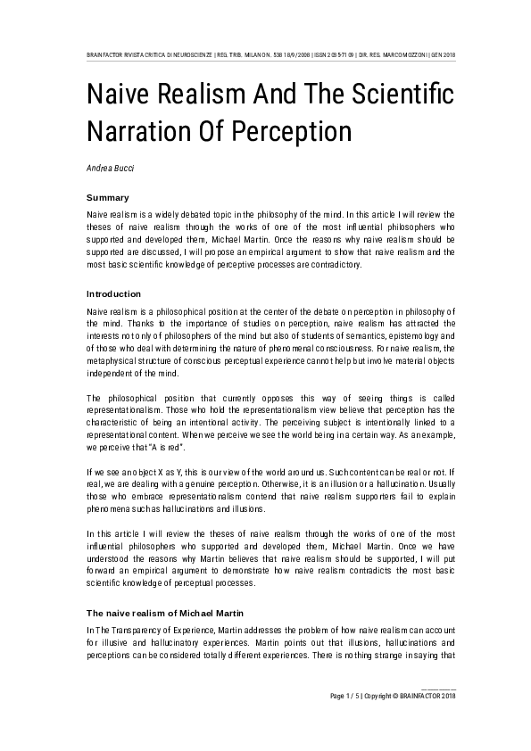(PDF) Naive Realism And The Scientific Narration Of Perception