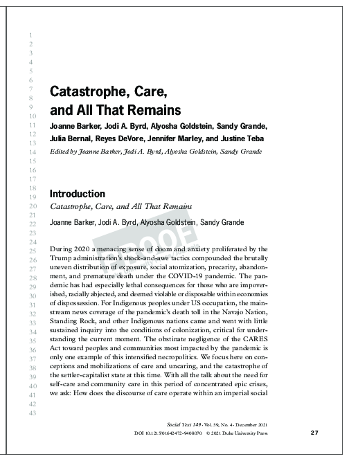 (PDF) "Catastrophe, Care, and All That Remains" [uncorrected proofs ...