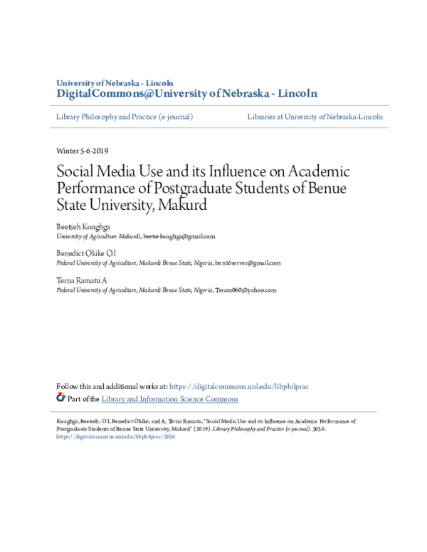 (PDF) Social Media Use and its Influence on Academic Performance of ...