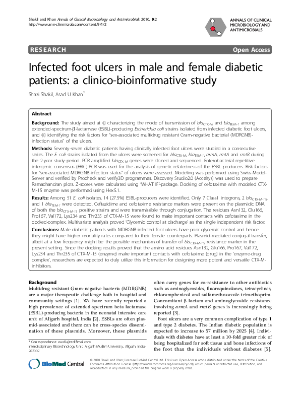 (PDF) Infected foot ulcers in male and female diabetic patients: a ...