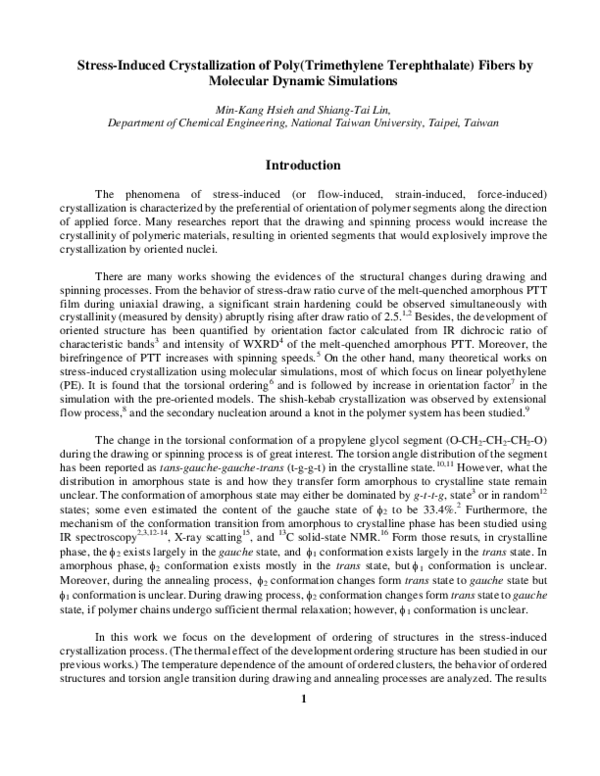 (PDF) Stress-Induced Crystallization of Poly (Trimethylene ...