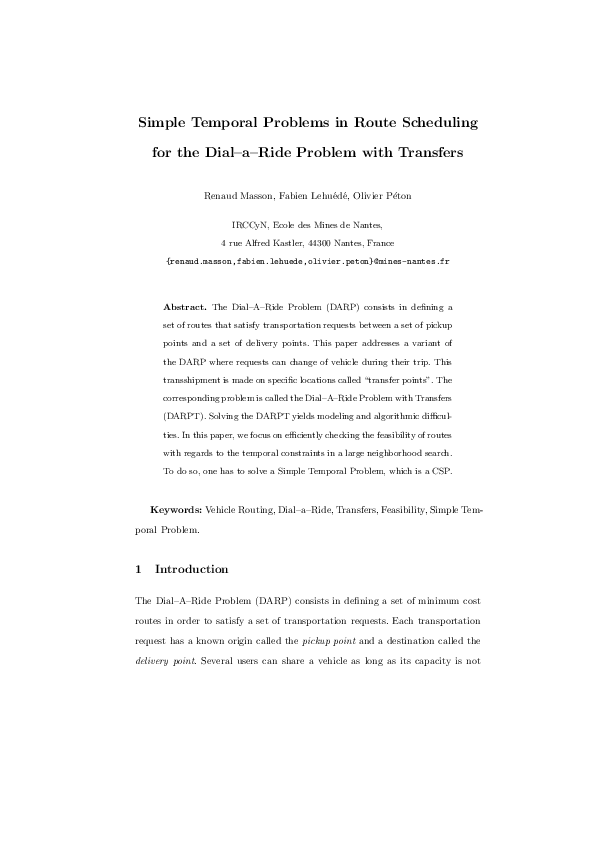 (PDF) Simple Temporal Problems in Route Scheduling for the Dial–a–Ride ...