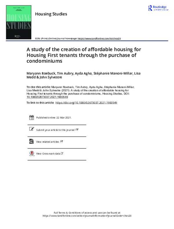 (PDF) A study of the creation of affordable housing for Housing First ...