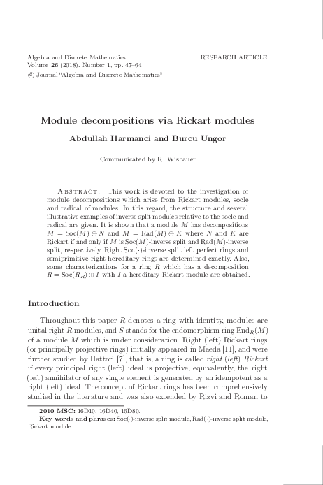 (PDF) Module decompositions via Rickart modules