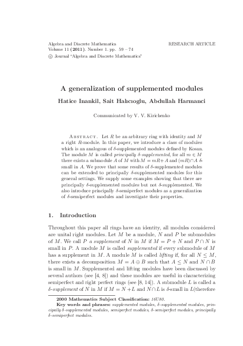 (PDF) A generalization of supplemented modules