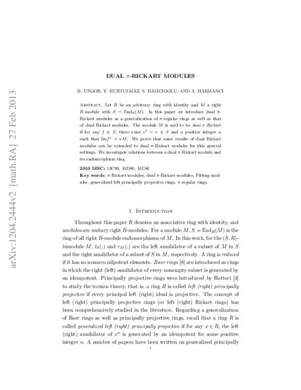 (PDF) Dual $\pi$-Rickart Modules