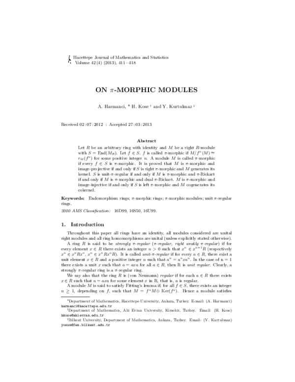 (PDF) On π - Morphic Modules
