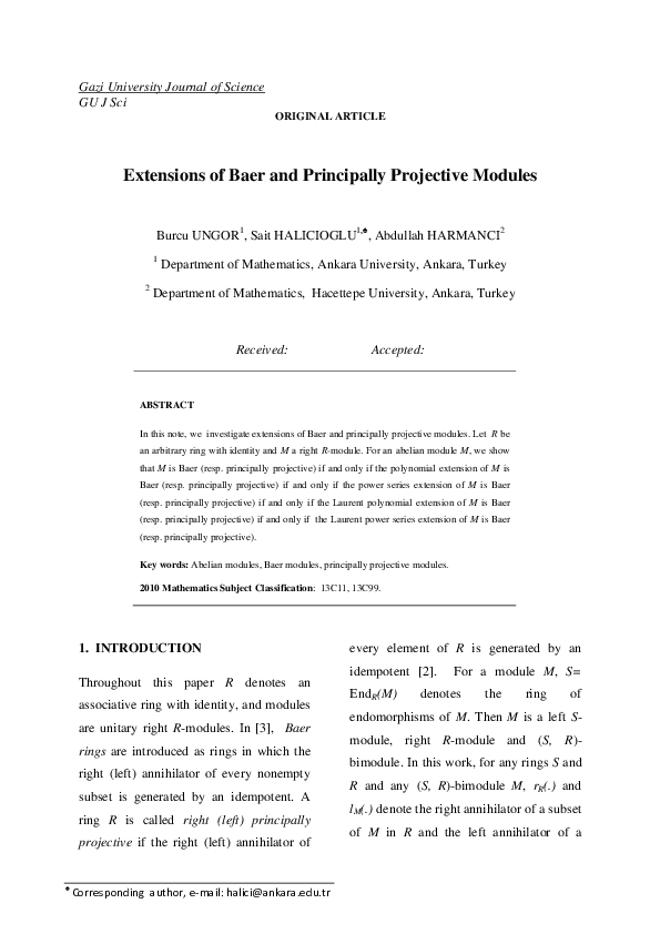 (PDF) Extensions of Baer and Principally Projective Modules