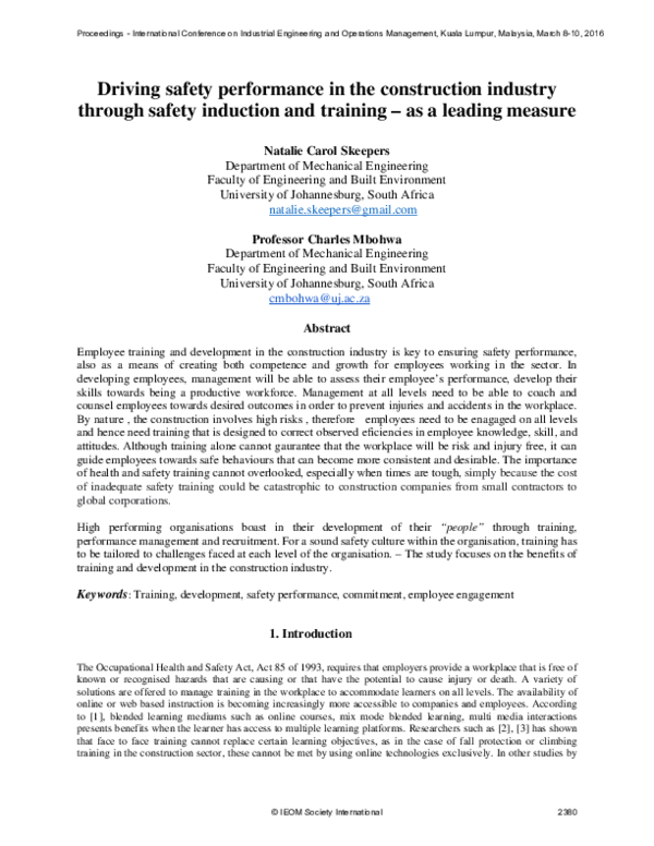 (PDF) Driving safety performance in the construction industry through ...