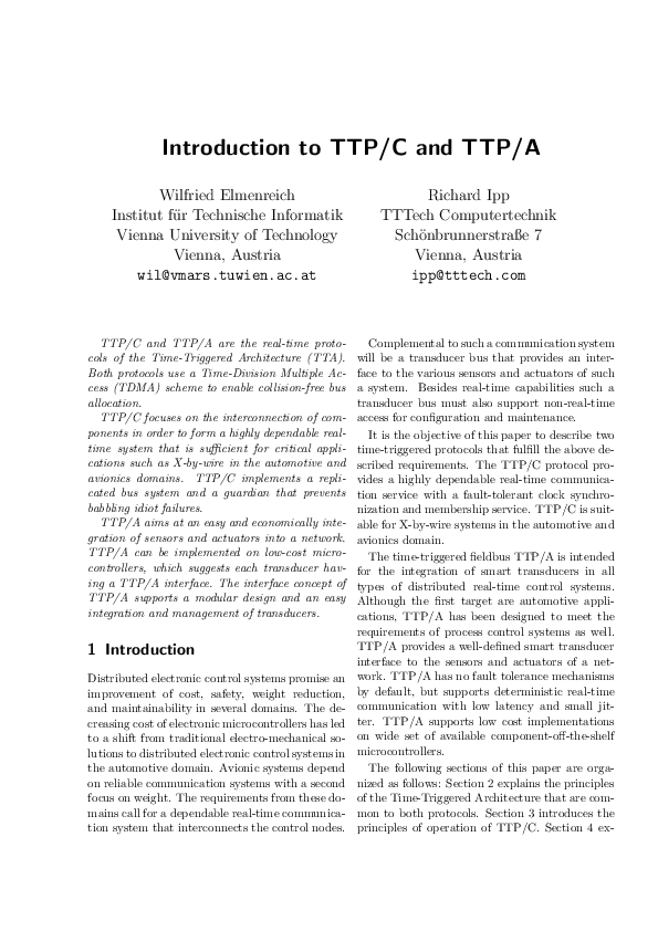 (PDF) Introduction to TTP/C and TTP/A