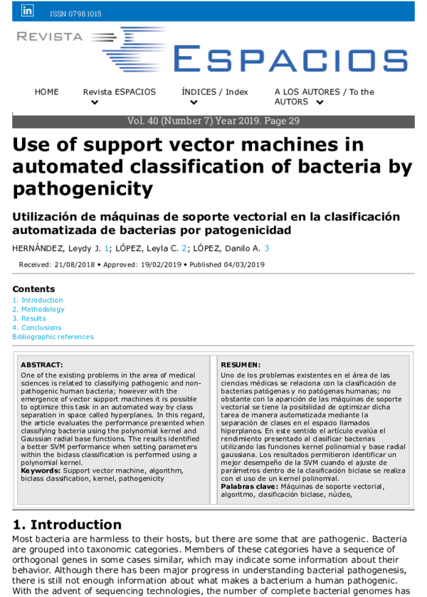 (PDF) Use of support vector machines in automated classification of ...