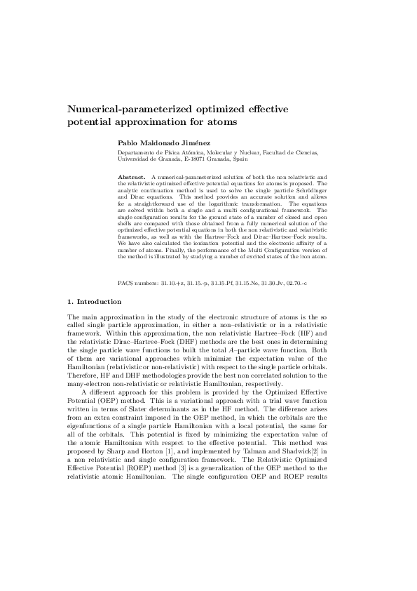 (PDF) Numerical-parameterized optimized effective potential approximation for atoms