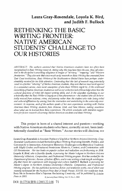 (PDF) Rethinking the Basic Writing Frontier: Native American Students ...