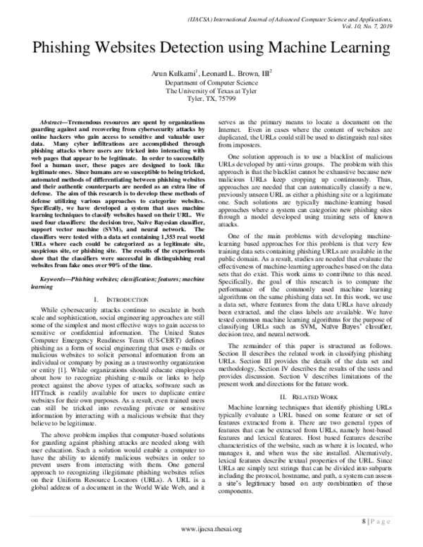 (PDF) Phishing Websites Detection using Machine Learning