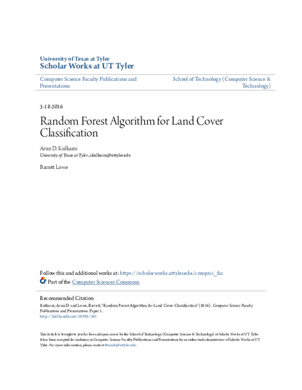 (PDF) Random Forest Algorithm for Land Cover Classification