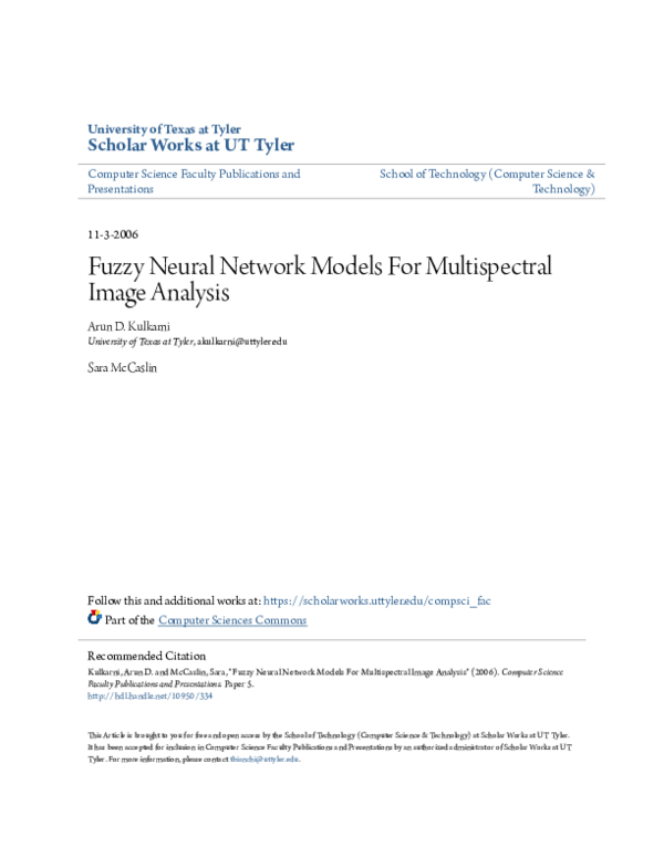 (PDF) Fuzzy neural network models for multispectral image analysis