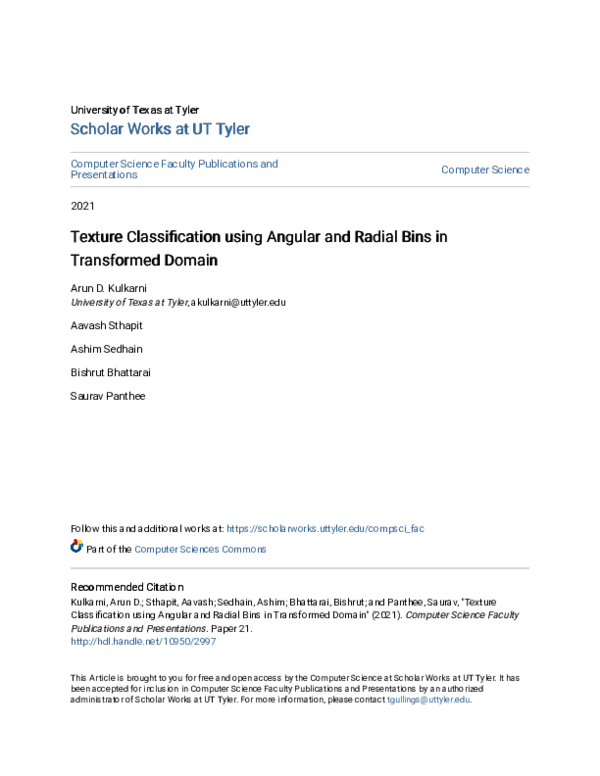 (PDF) Texture Classification using Angular and Radial Bins in Transformed Domain