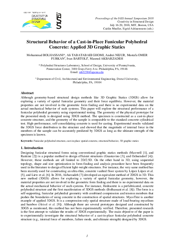 (PDF) Structural Behavior of a Cast-in-Place Funicular Polyhedral Concrete : Applied 3 D Graphic ...