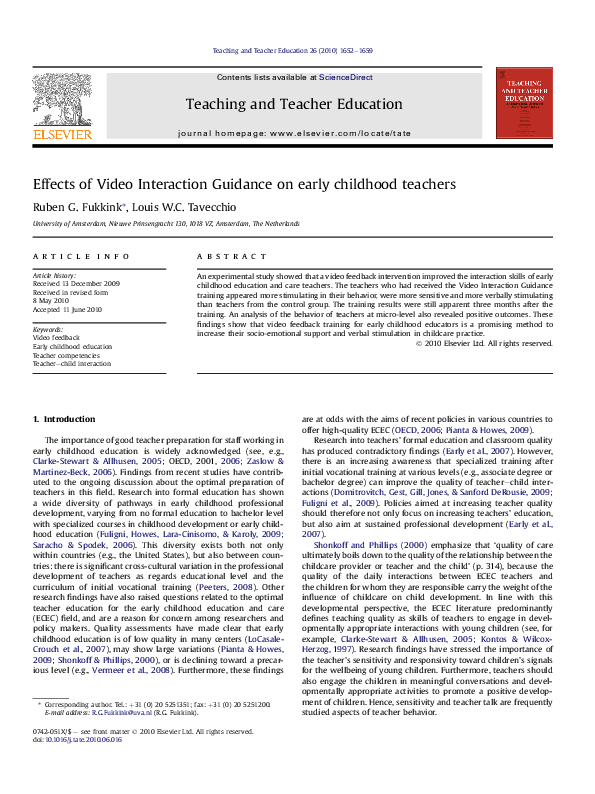 (PDF) Effects of Video Interaction Guidance on early childhood teachers