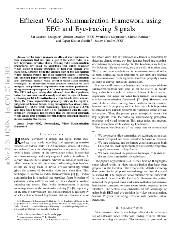 (PDF) Efficient Video Summarization Framework using EEG and Eye-tracking Signals
