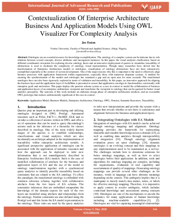 (PDF) Contextualization Of Enterprise Architecture Business And Application Models Using OWL ...