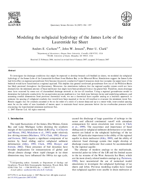 (PDF) Modeling the subglacial hydrology of the James Lobe of the Laurentide Ice Sheet