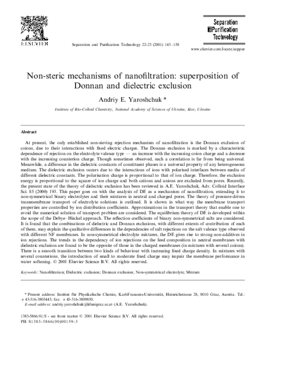 (PDF) Non-steric mechanisms of nanofiltration: superposition of Donnan ...