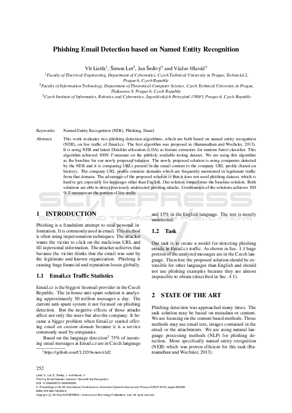 (PDF) Phishing Email Detection based on Named Entity Recognition