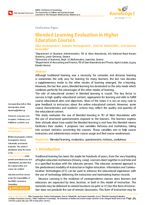 (PDF) Blended Learning Evaluation In Higher Education Courses
