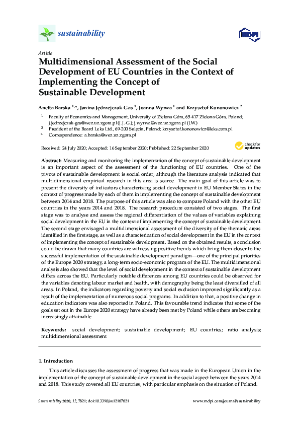 (PDF) Multidimensional Assessment of the Social Development of EU ...