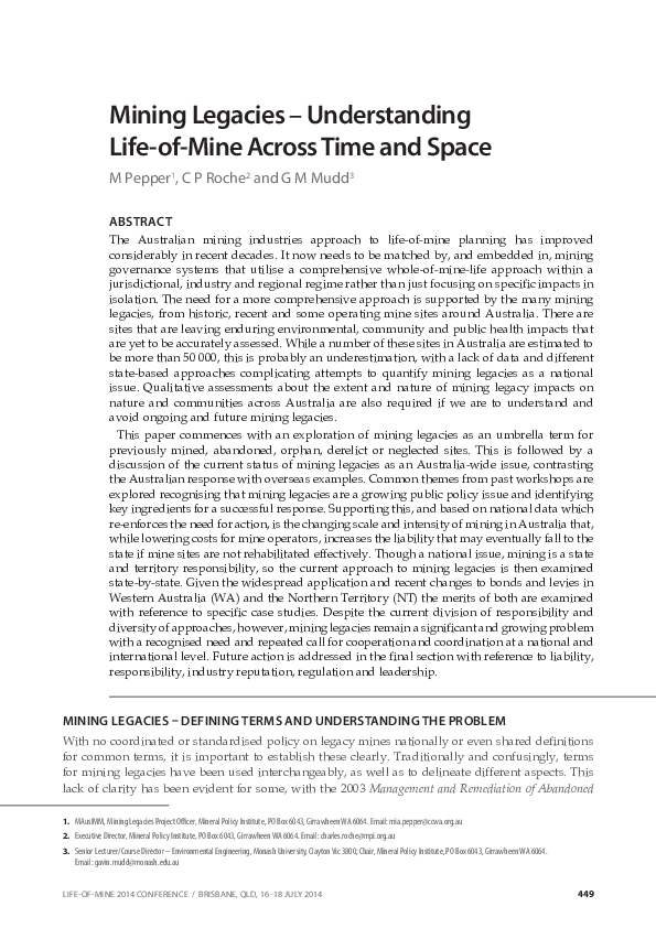(PDF) Mining legacies - understanding life-of-mine across time and space