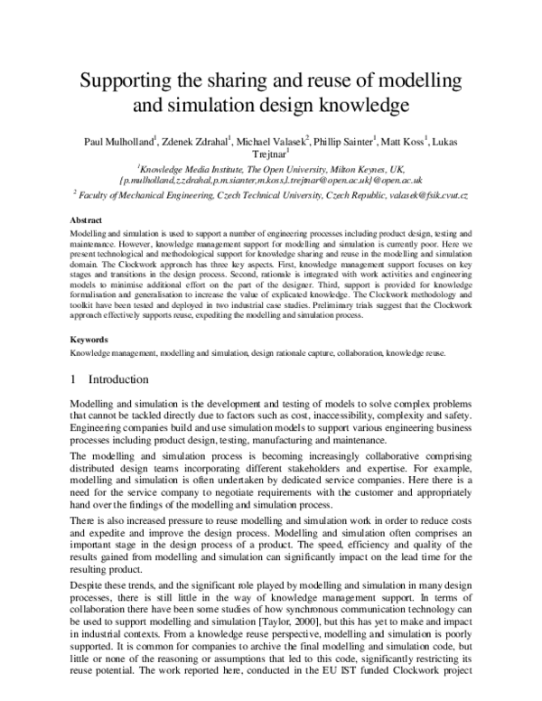 (PDF) Supporting the sharing and reuse of modelling and simulation design knowledge