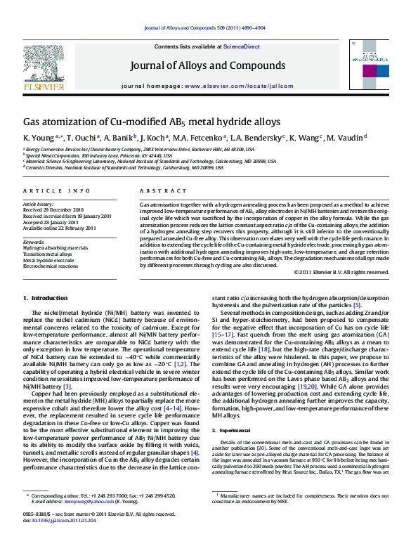 (PDF) Gas atomization of Cu-modified AB5 metal hydride alloys
