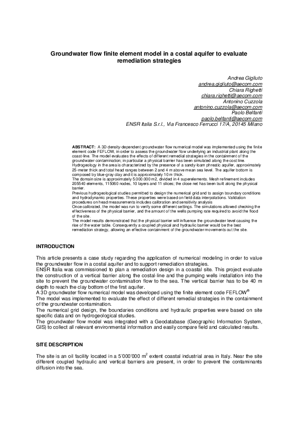Pdf Groundwater Flow Finite Element Model In A Costal Aquifer To