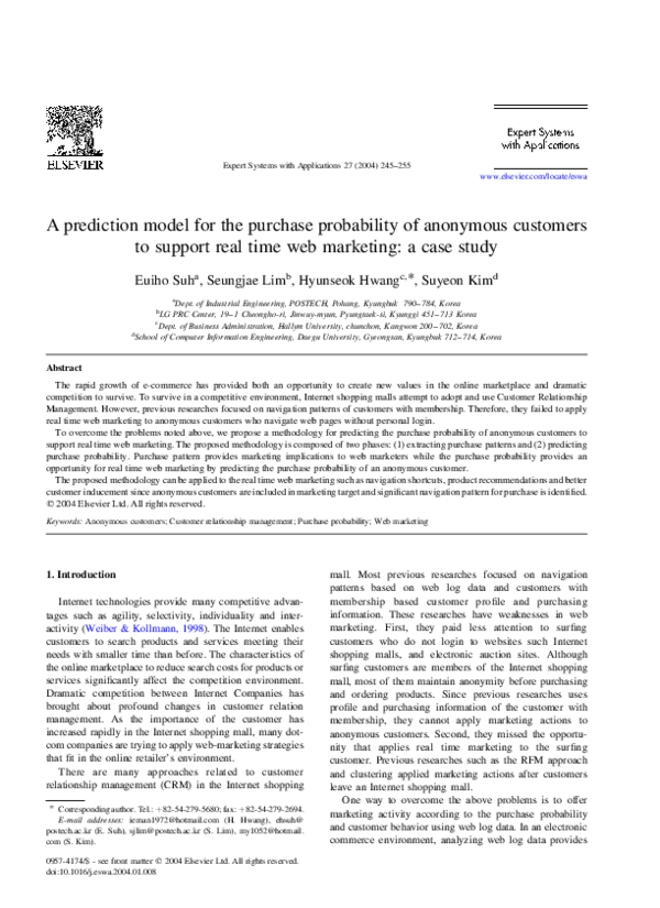 (PDF) A prediction model for the purchase probability of anonymous ...
