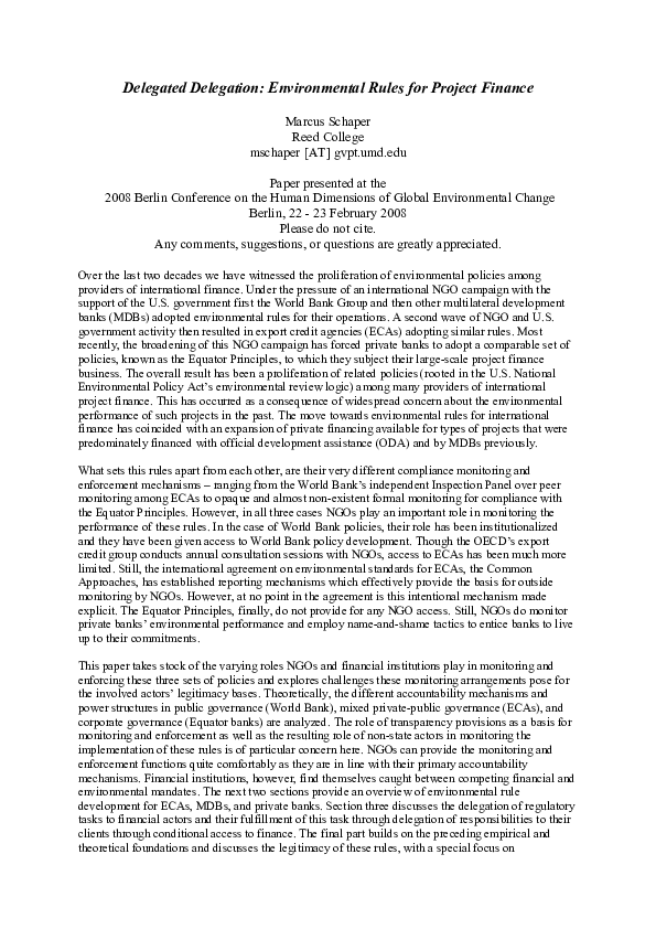 (PDF) Delegated Delegation: Environmental Rules for Project Finance