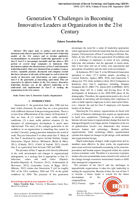 (PDF) Generation Y Challenges in Becoming Innovative Leaders at ...