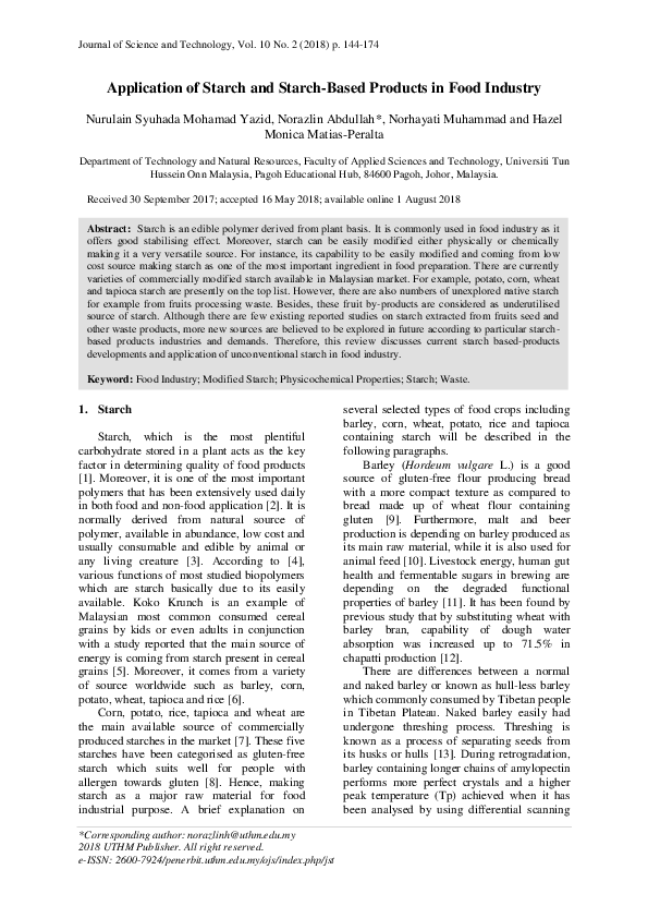 (PDF) Application of Starch and Starch-Based Products in Food Industry