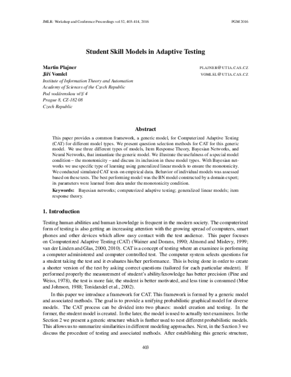 (PDF) Student Skill Models in Adaptive Testing