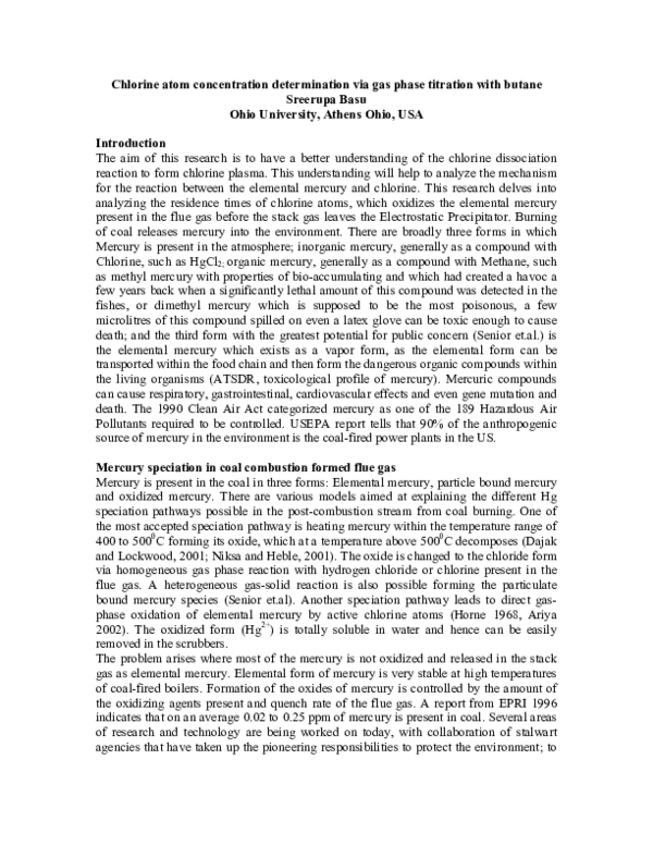 (PDF) Chlorine atom concentration determination via gas phase titration