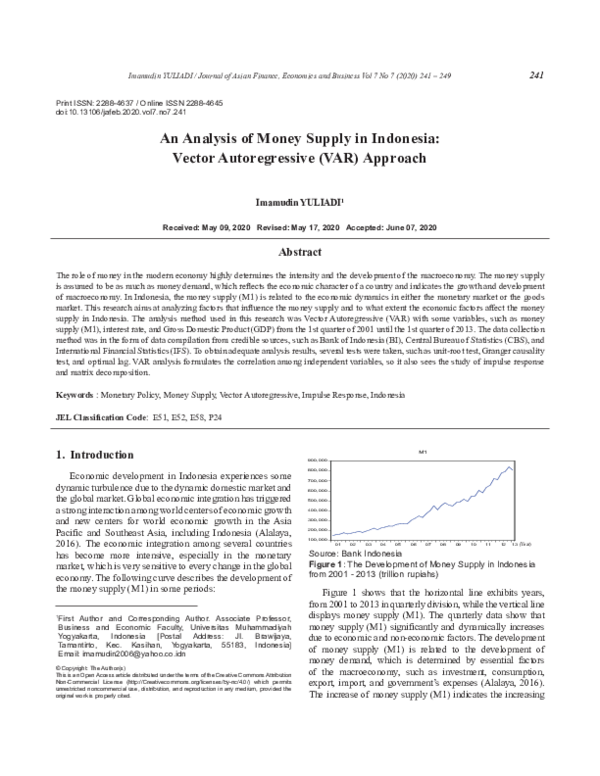 Pdf An Analysis Of Money Supply In Indonesia Vector Autoregressive Var Approach